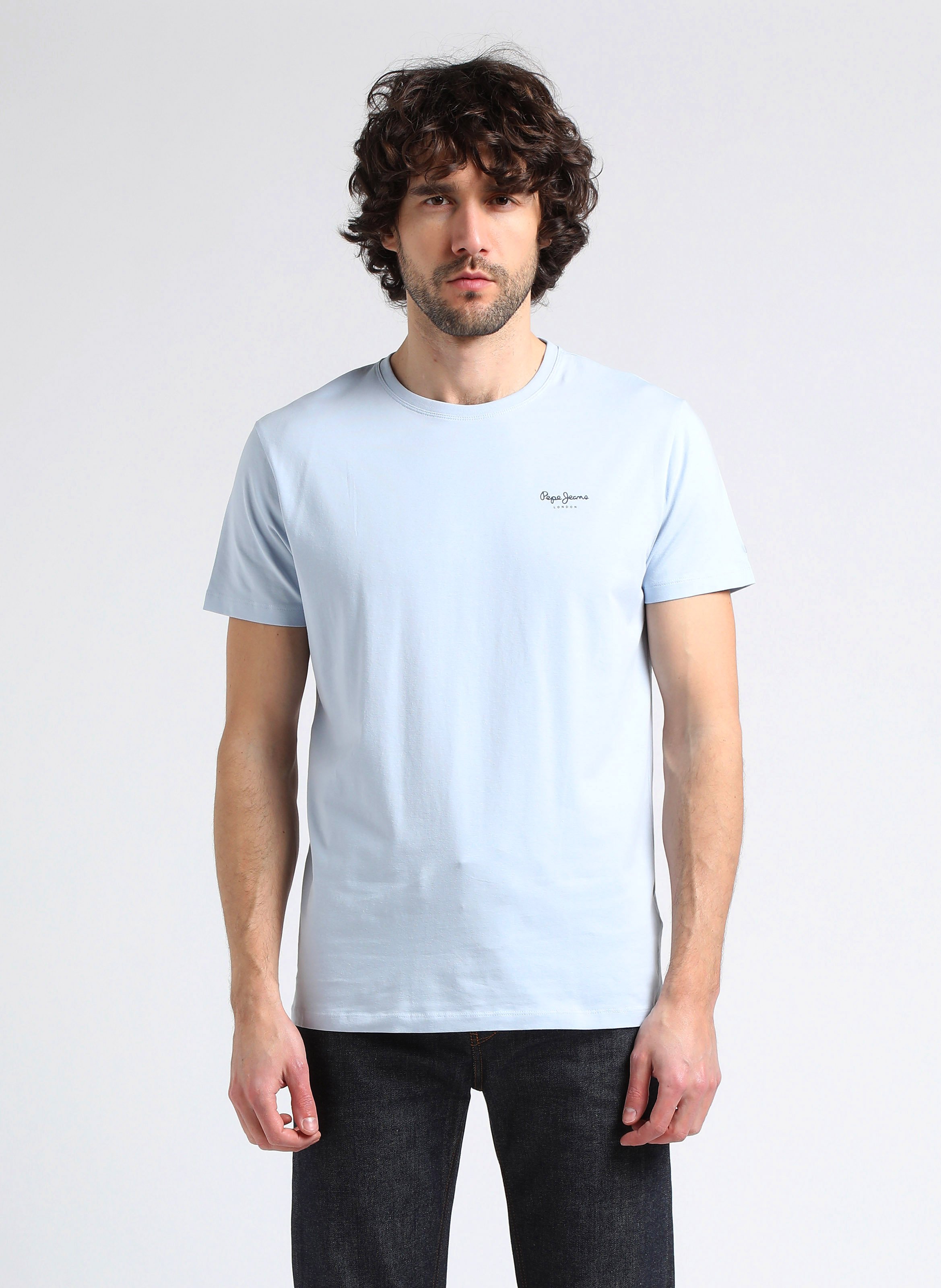 Fluid Round-neck Cotton T-shirt Bleach Blue Pepe Jeans - Men | Place ...