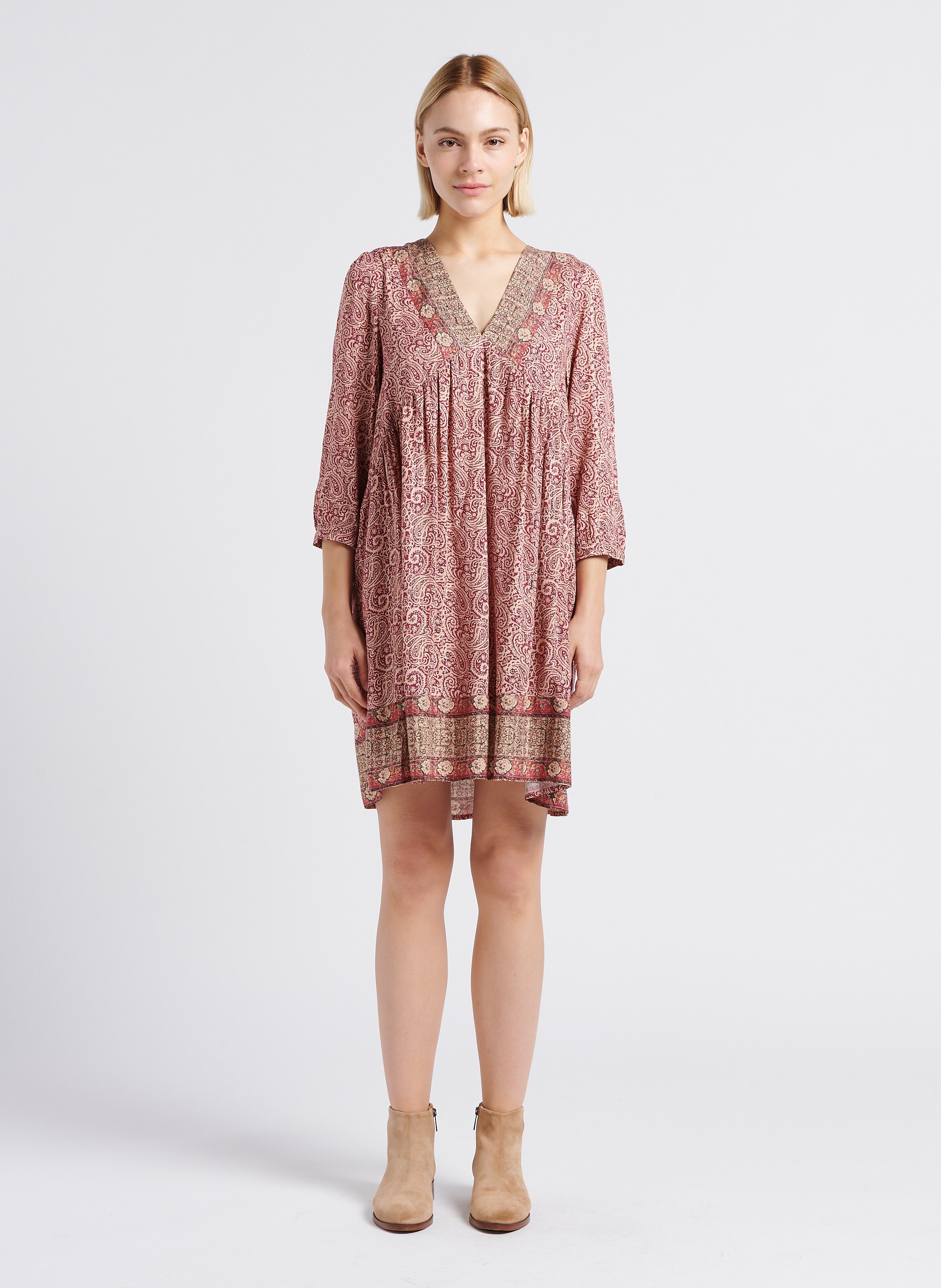 Robe courte col v imprimée Louisiana Pivoine Grace et mila - Femme ...