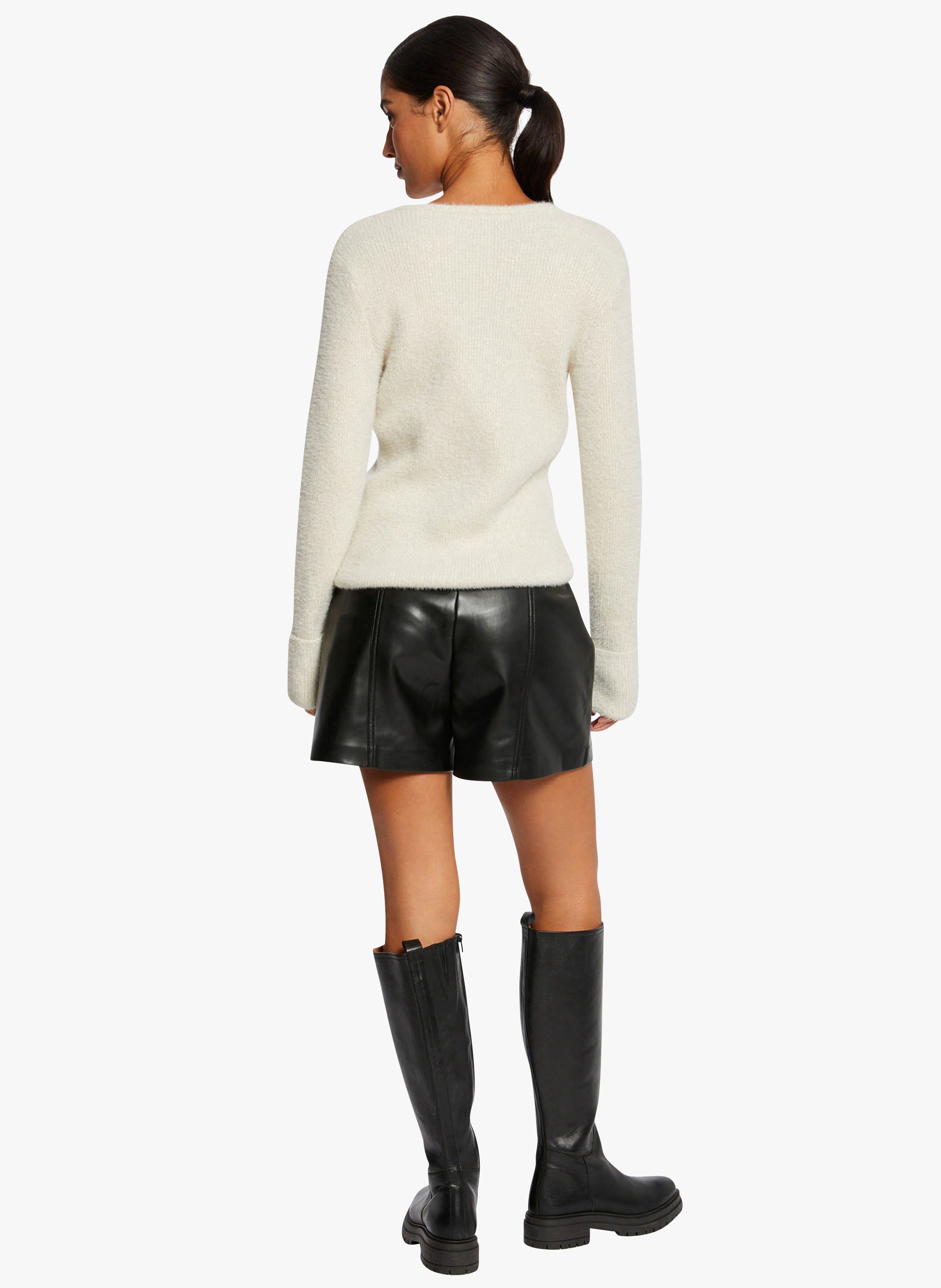 Mixed-knit V-neck Sweater Ivoire Morgan - Women | Place des Tendances