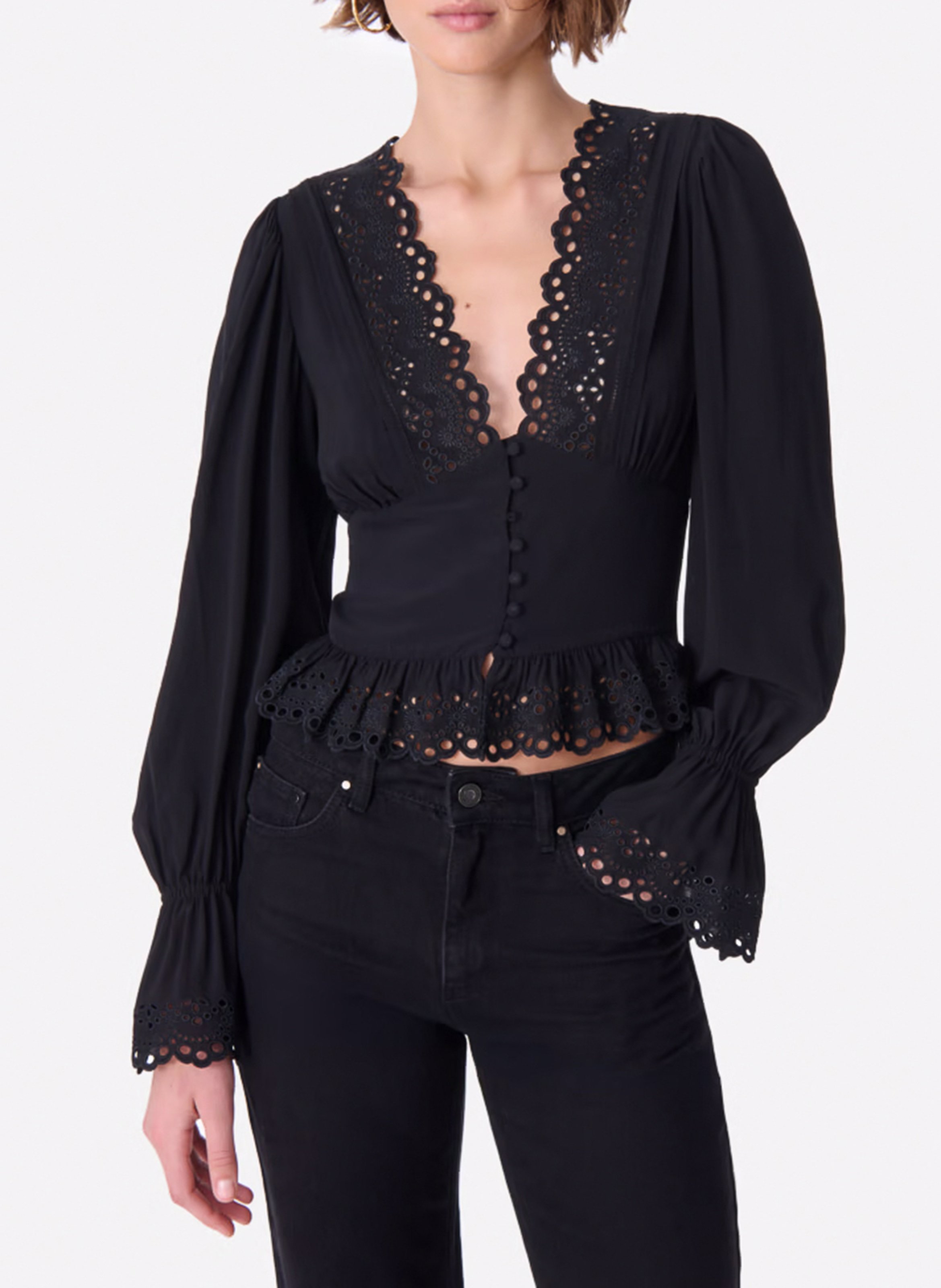 Fitted lace blouse with cut-out details Noir Vanessa Bruno - Women ...