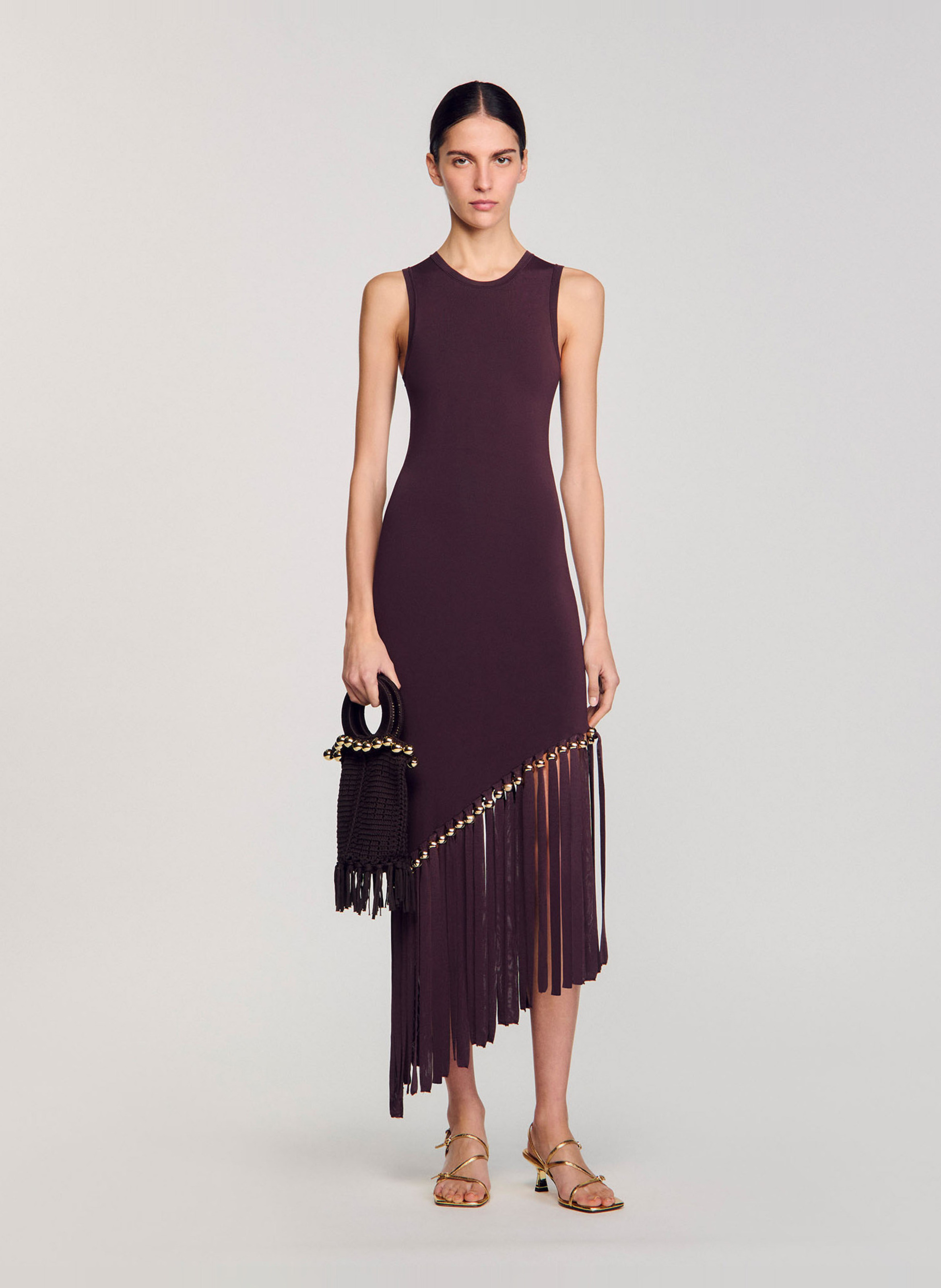 Robe longue col rond Marron Sandro - Femme SFPRO04212 | Place des Tendances