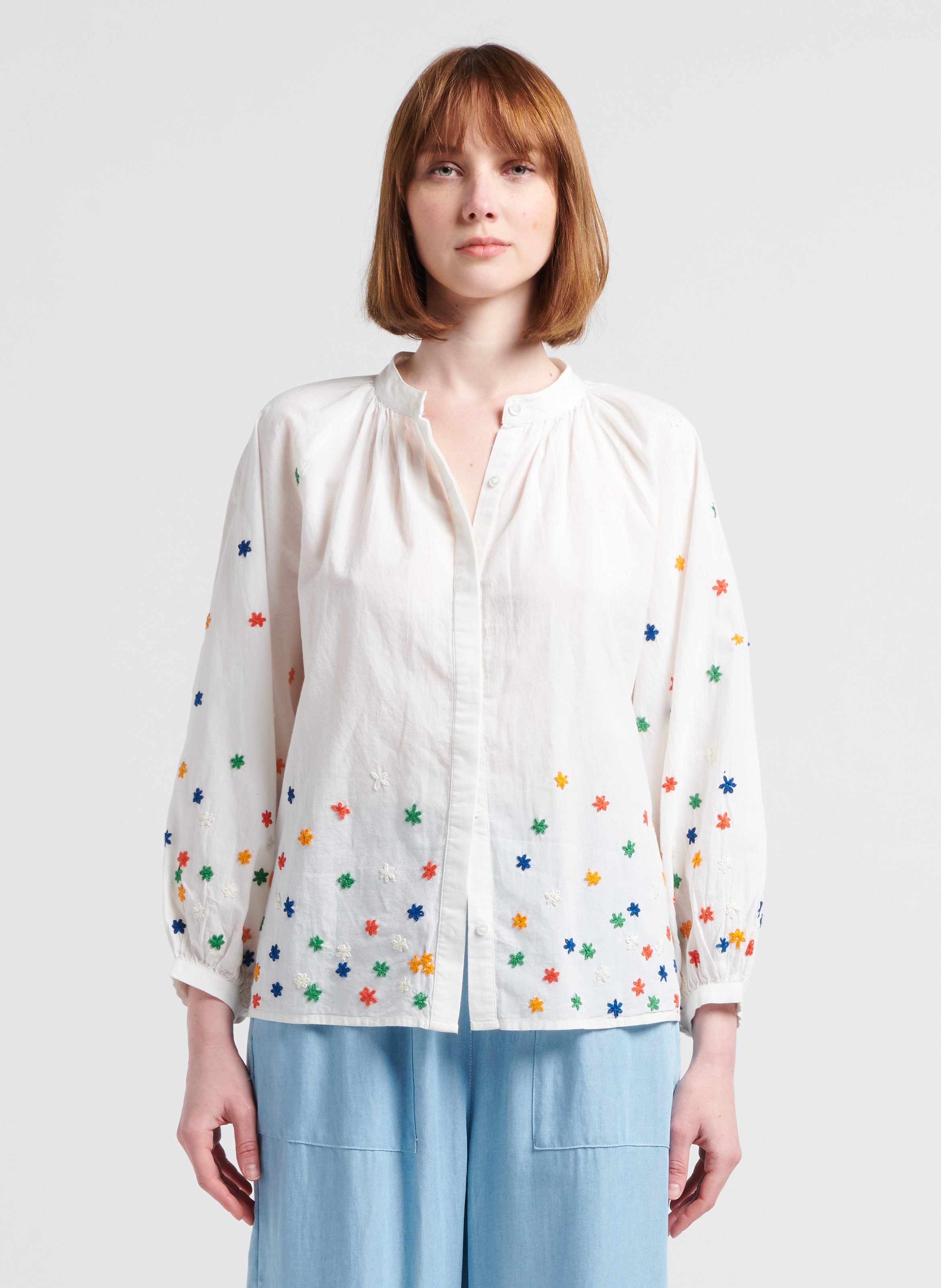 Cotton shirt with mandarin collar White V De Vinster - Women MASKI BIS ...