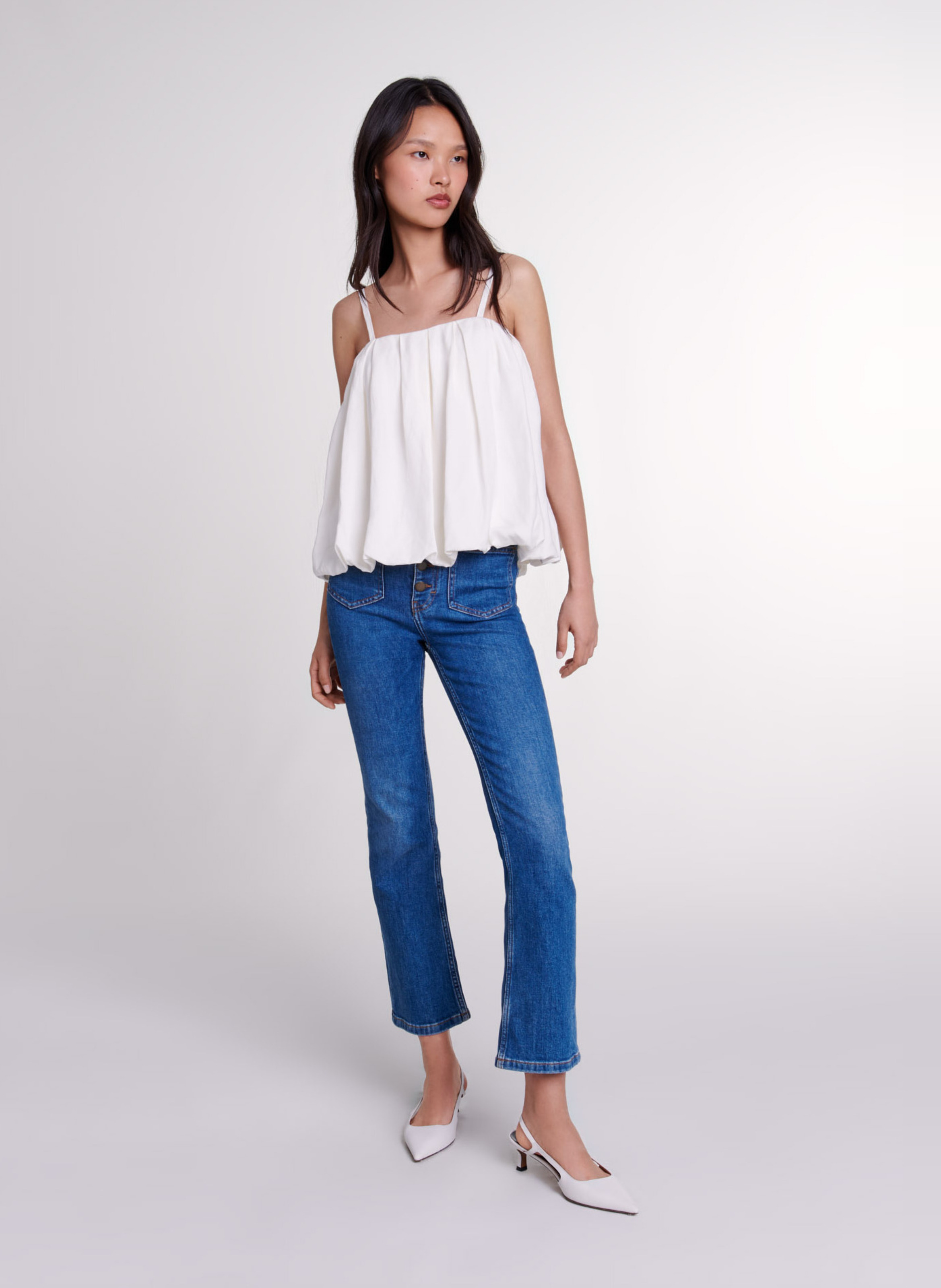 Square Neck Loose Top Blanc Maje - Women - MFPTO01025-10-BLANC | Place ...