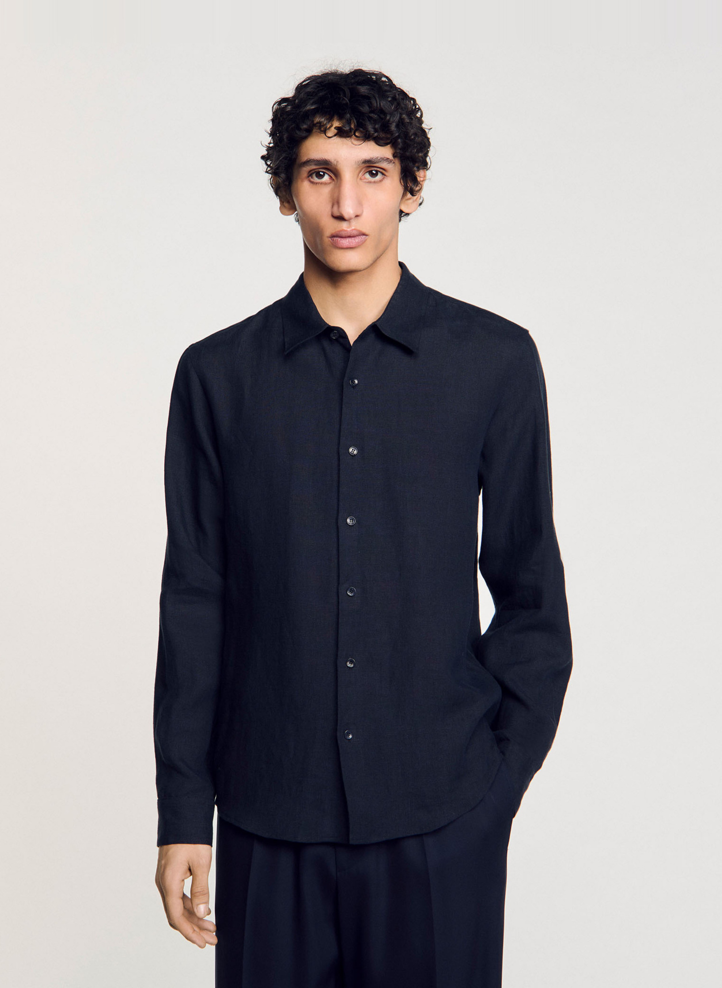 Chemise droite en lin Marine Sandro - Homme SHPCM01289 | Place des ...