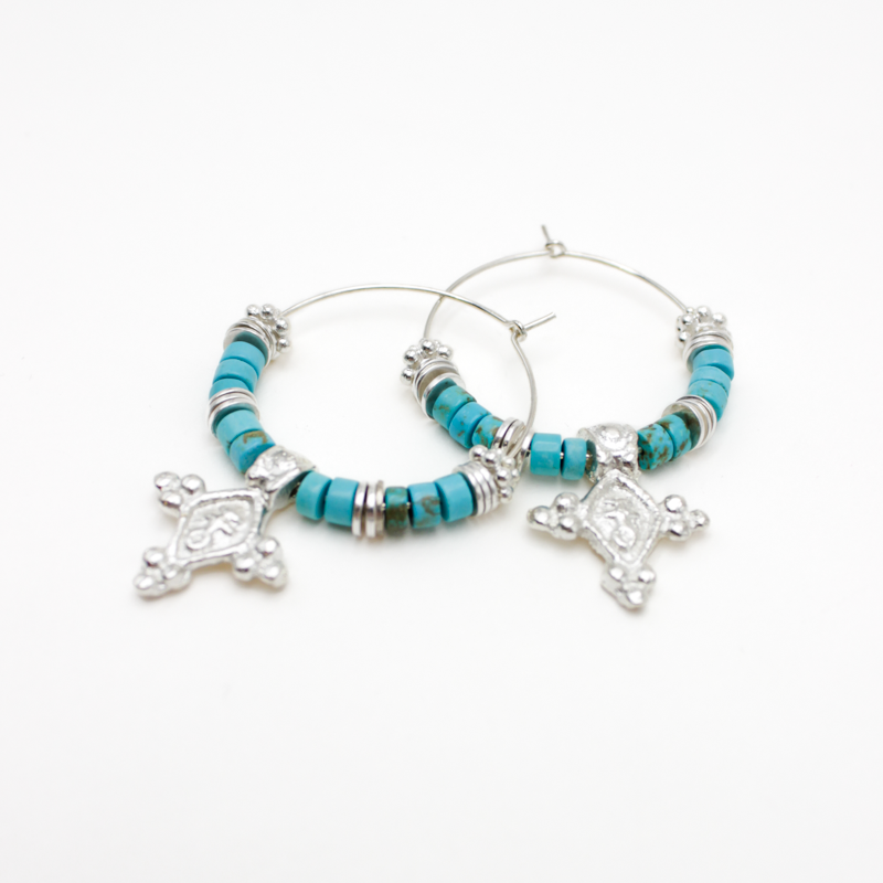 Créoles Heishi Ethnique Bleu - Joanne Argent L'atelier Des Dames - Femme