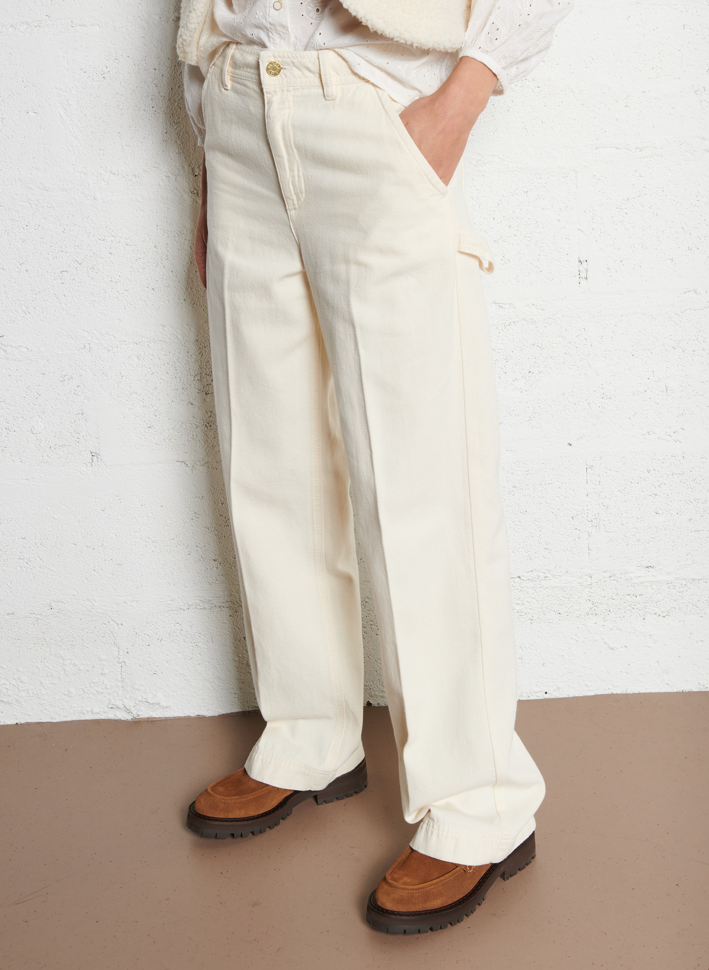 Wide cotton trousers Creme Lab Dip - Women PO1369 | Place des Tendances