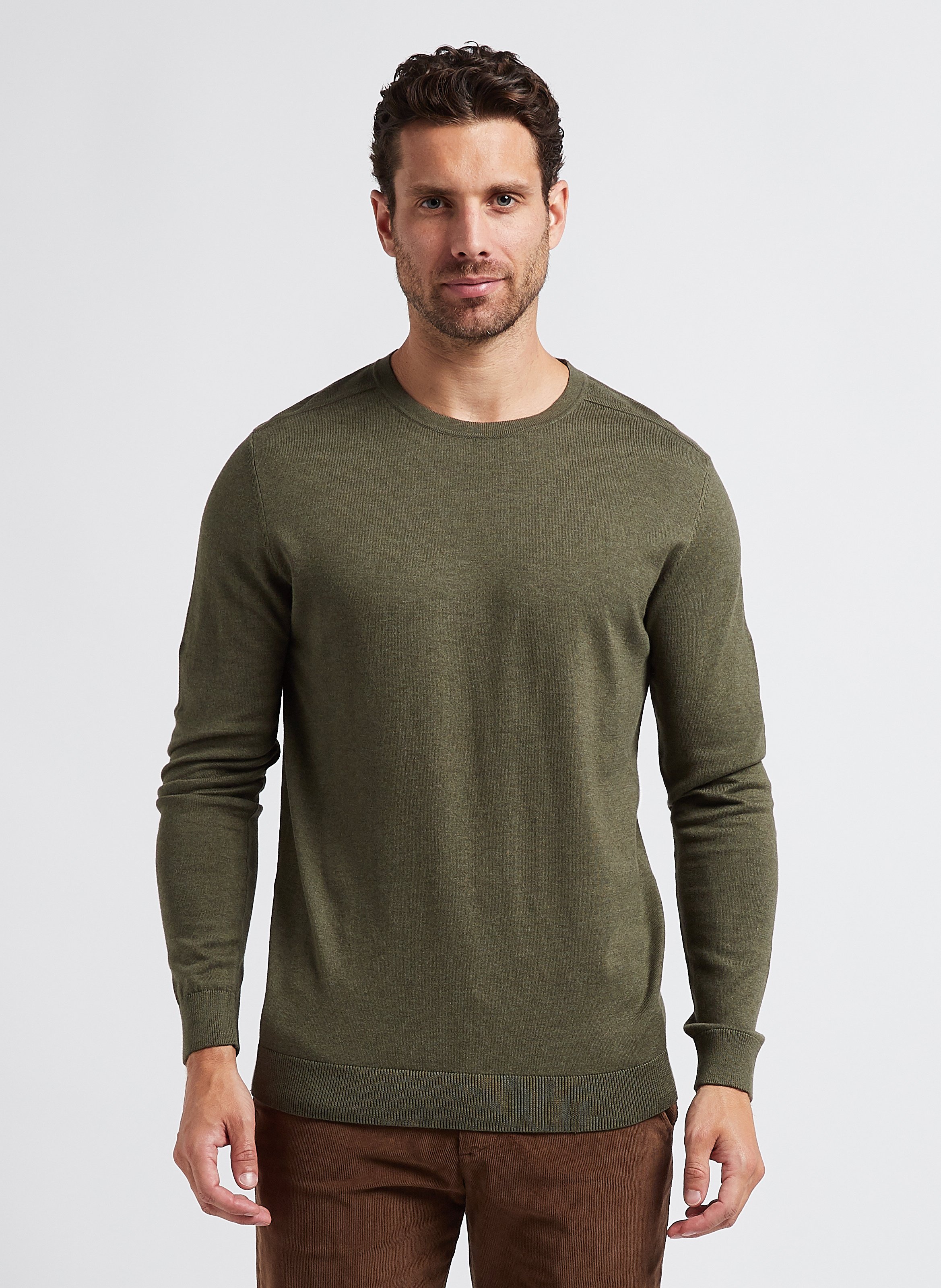 Pull Col Rond Regular-fit En Coton Ivy Green Selected - Homme ...