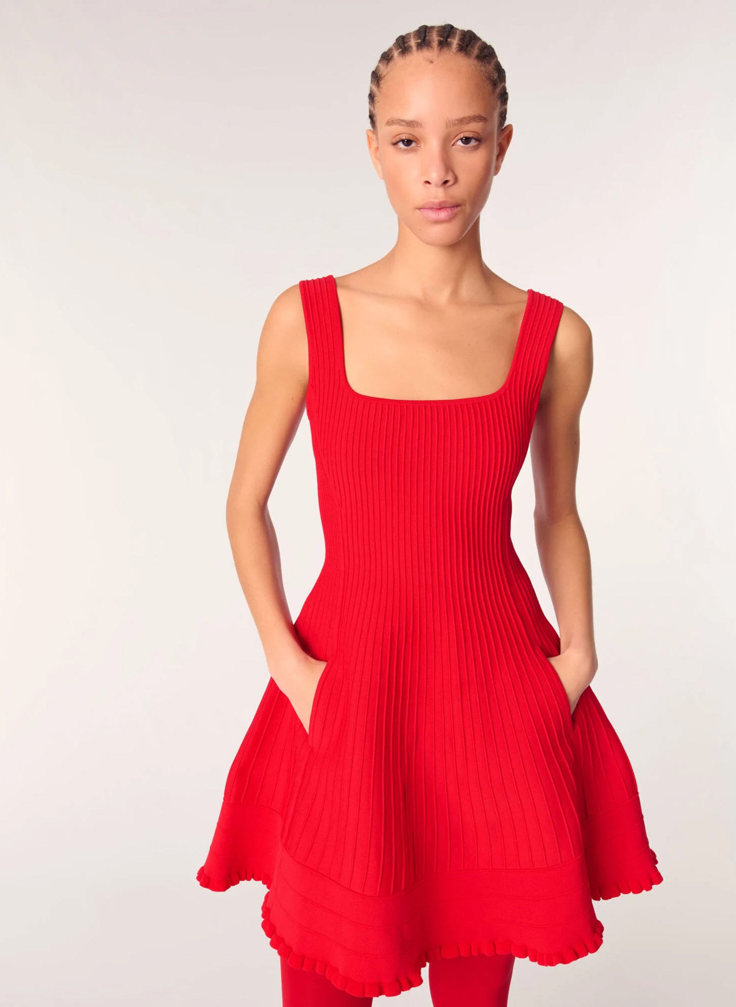 Robe évasée col carré Rouge Maje - Femme MFPRO04046 | Place des Tendances