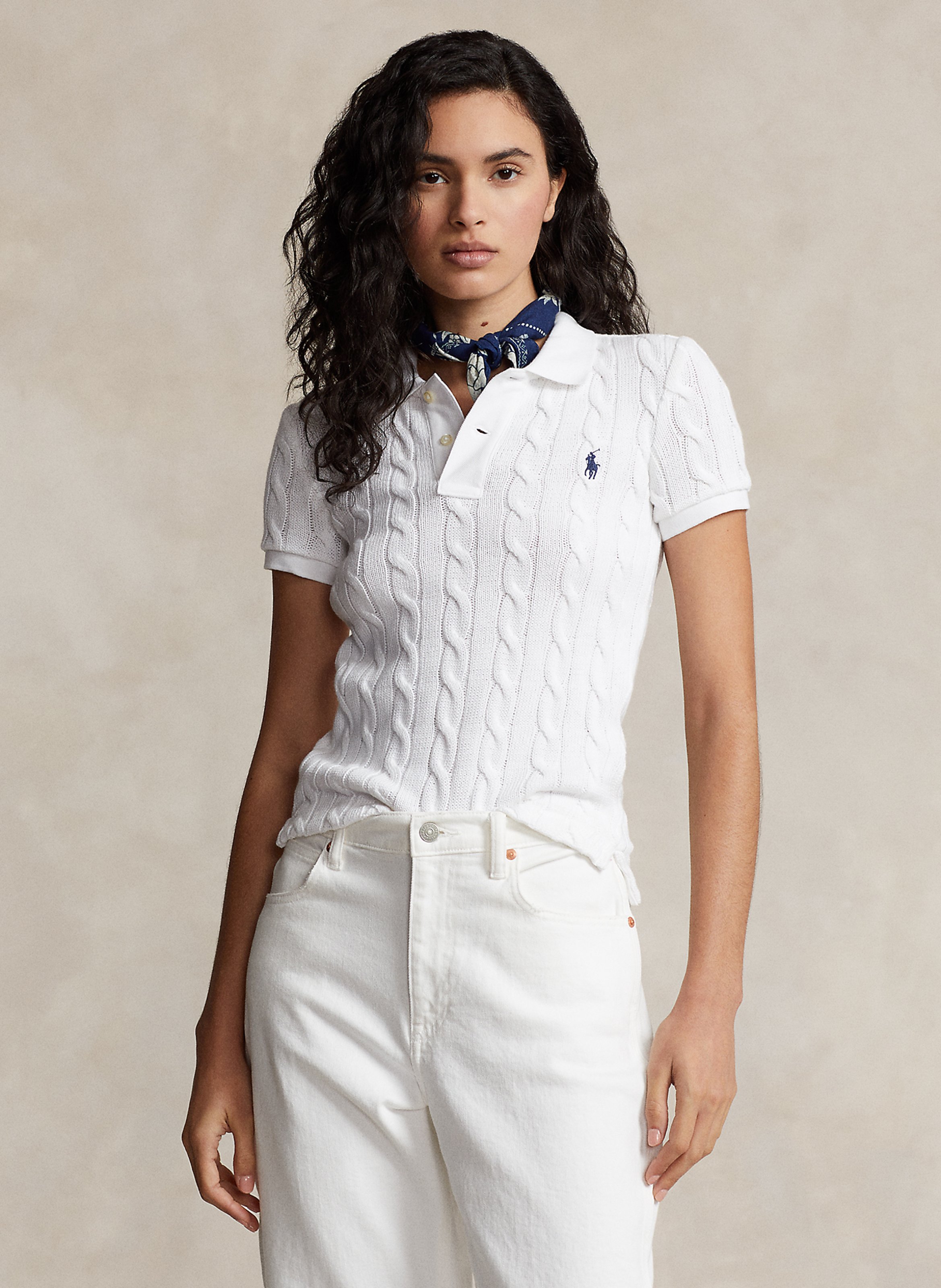 Polo recto de punto de algodón White Polo Ralph Lauren - Mujer 211943010 | Place des Tendances