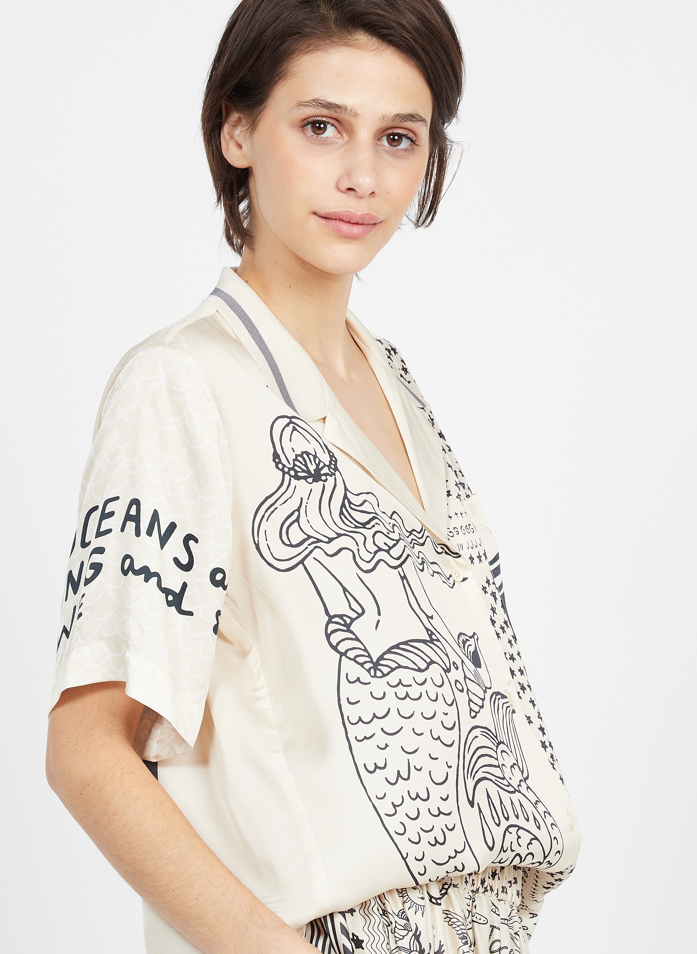 Loose-fit Printed Shirt With Polo Collar Mermaid Sack S - Women | Place ...