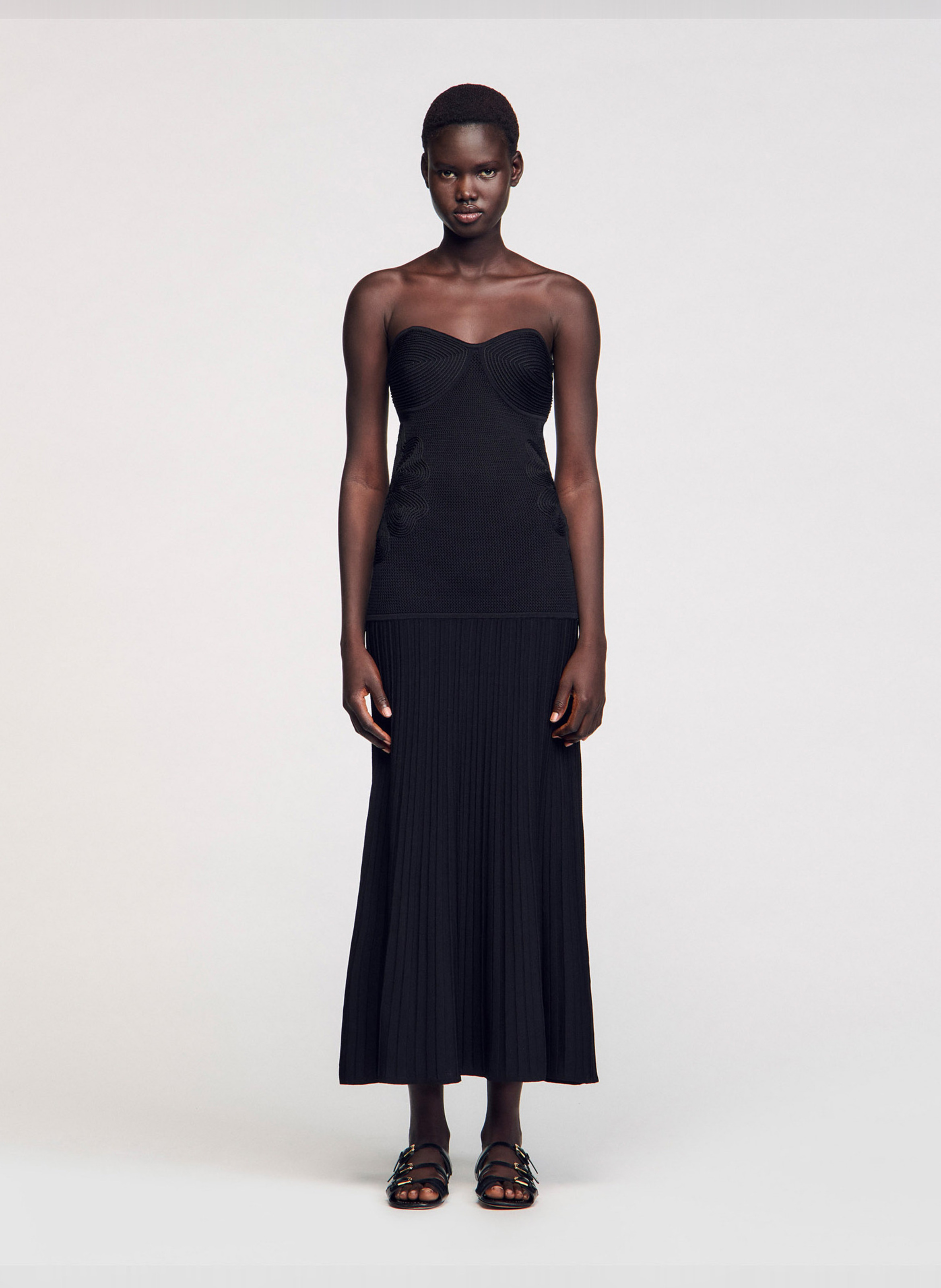 Strapless midi dress Noir Sandro - Women SFPRO04292 | Place des Tendances