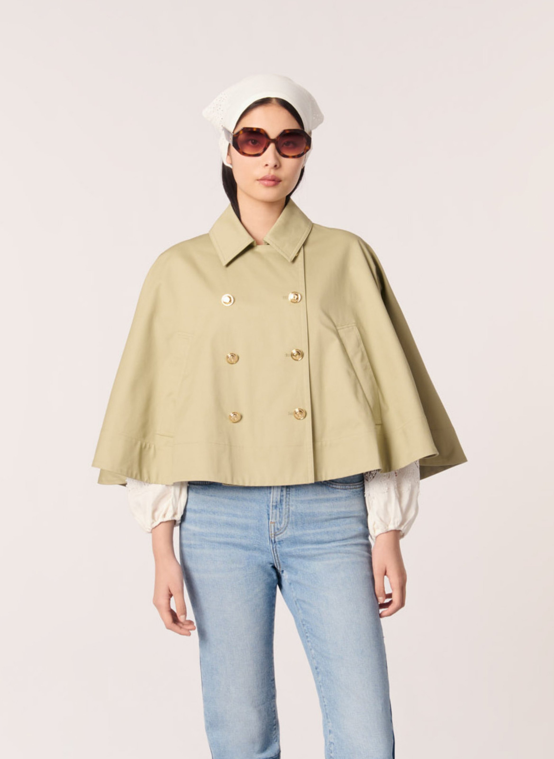 Oversized cape with classic collar in cotton Kaki Maje - Women ...